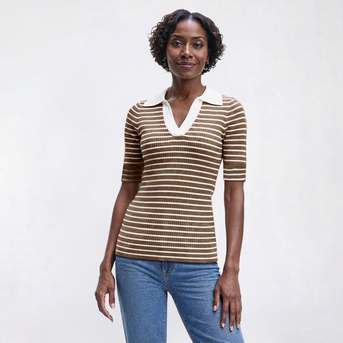 Click here for Petite Rio & Rian Elbow Sleeve Crochet Collar Stri... prices